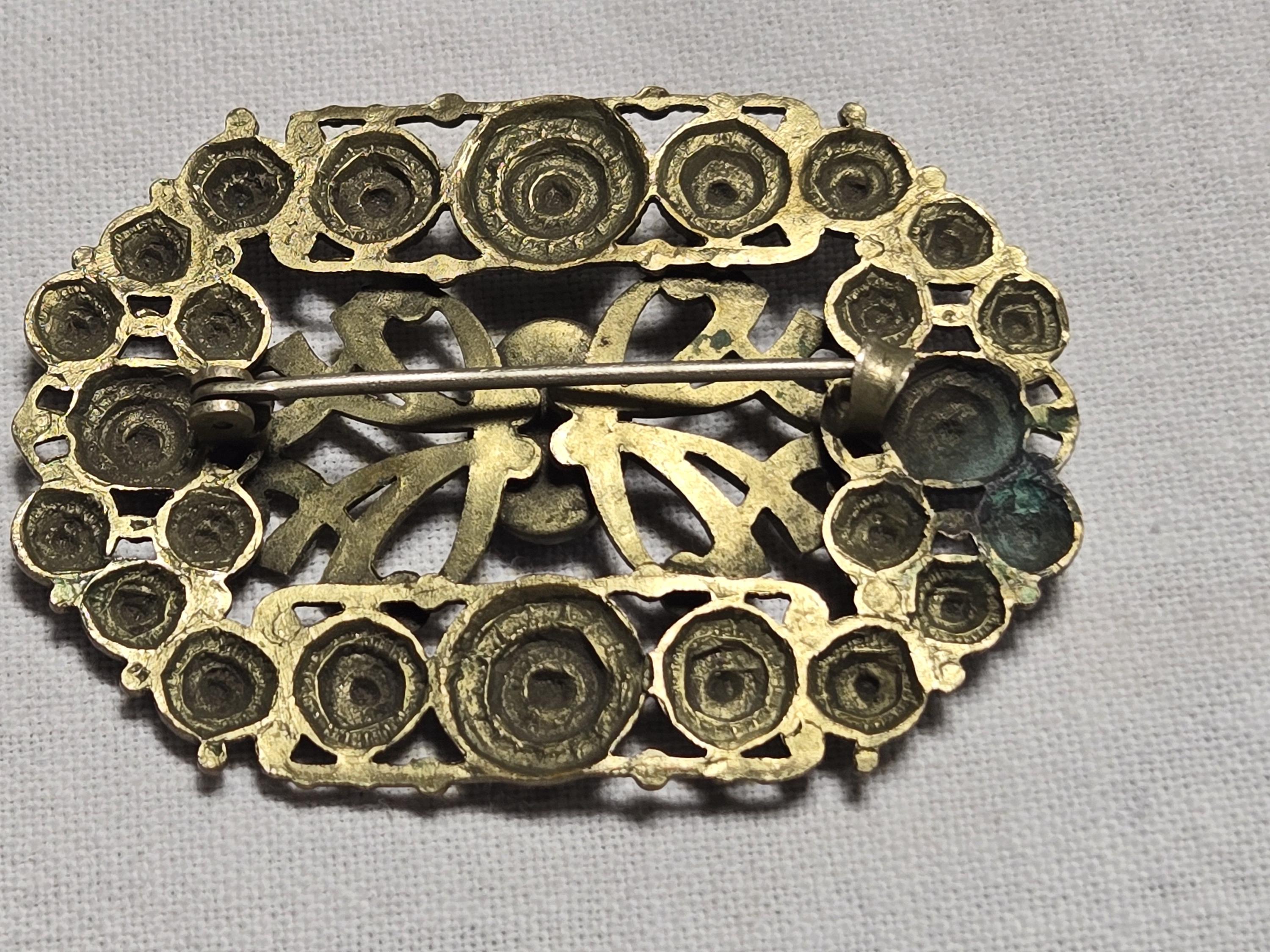 Stunning Antique Ornate Brass Ton Purple Amethyst Glass Accent Pin or ...