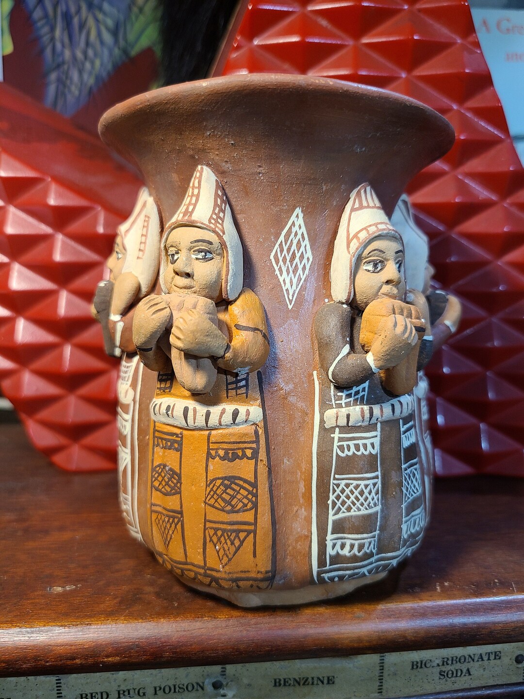 Vintage Handmade Peruvian Red Terracotta Pottery White Paint Artsy ...