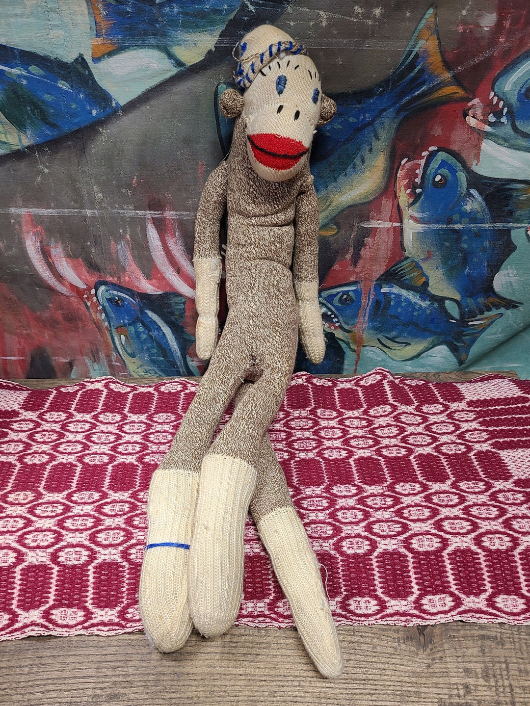 Wonderful Lanky Cute 1950's Sock Monkey Stuffed Animal Handmade Toy ...