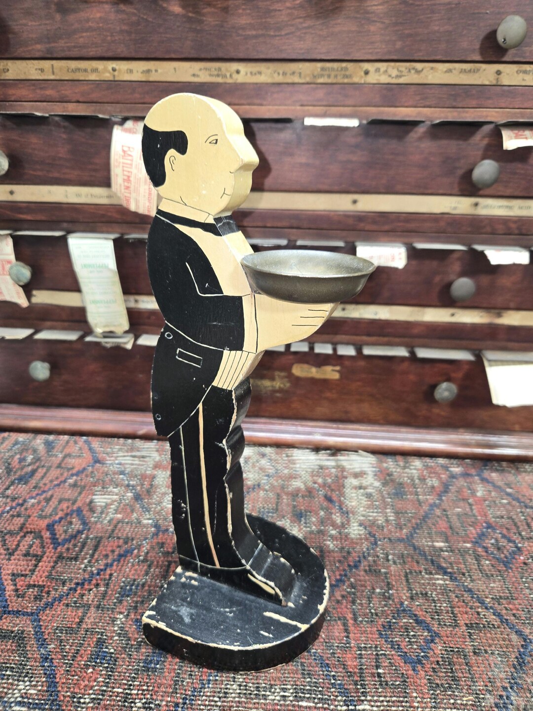 Adorable Vintage Folk Art Wooden Handmade Hand Painted Cartoon Standing ...