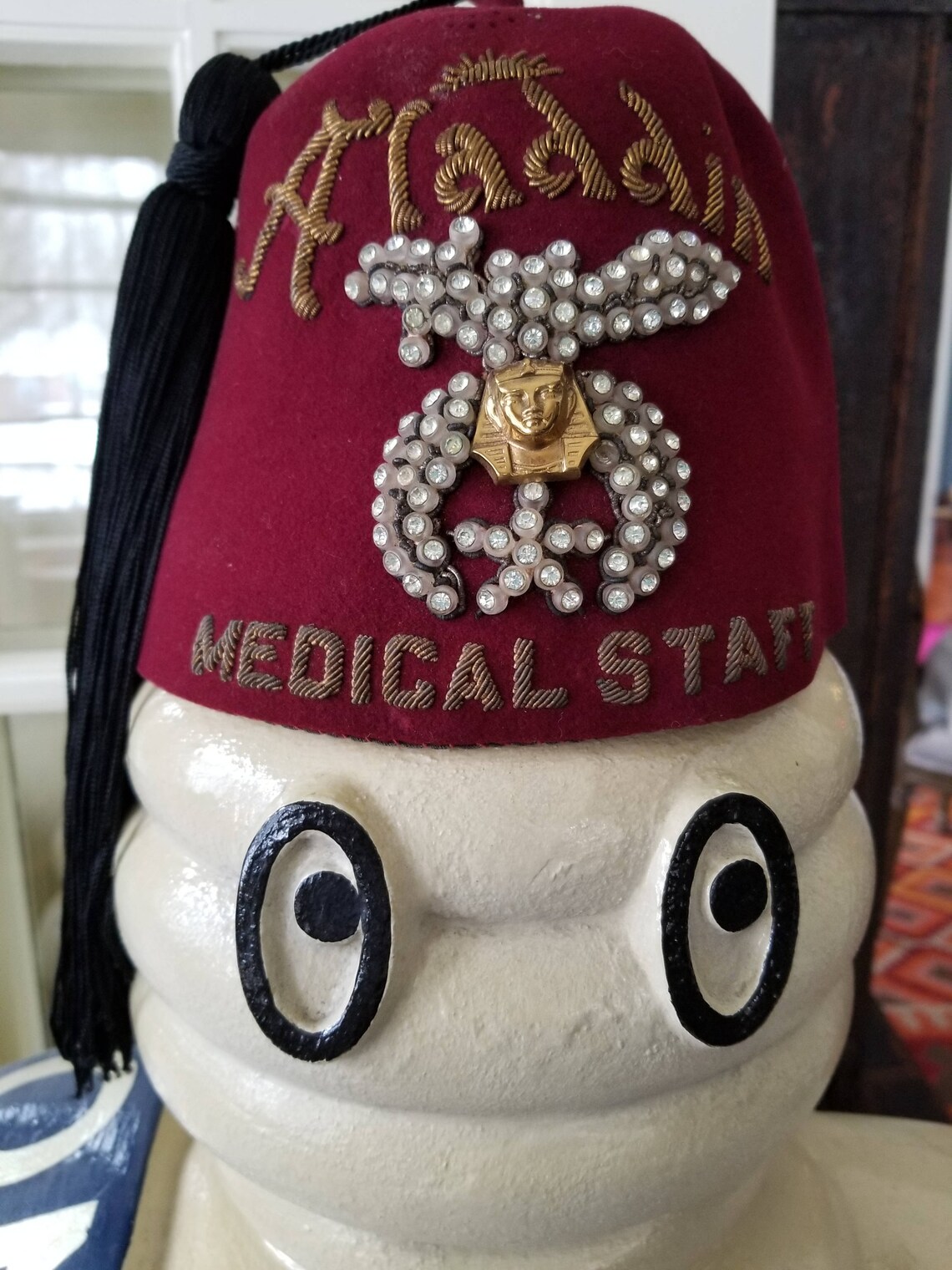 Vintage Circa 1950's 1960's Red Masonic Aladdin Jeweled Shriner Hat Fez ...