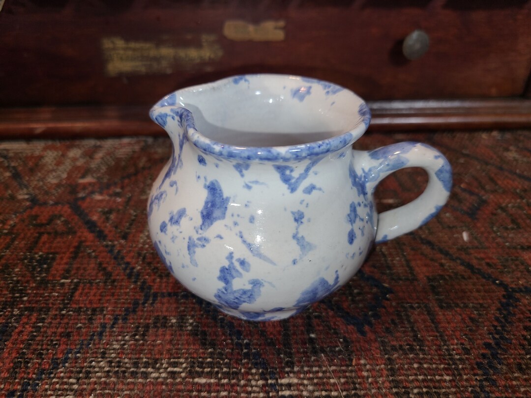 Early Vintage Beautiful Blue Over White Bybee Pottery Primitive ...