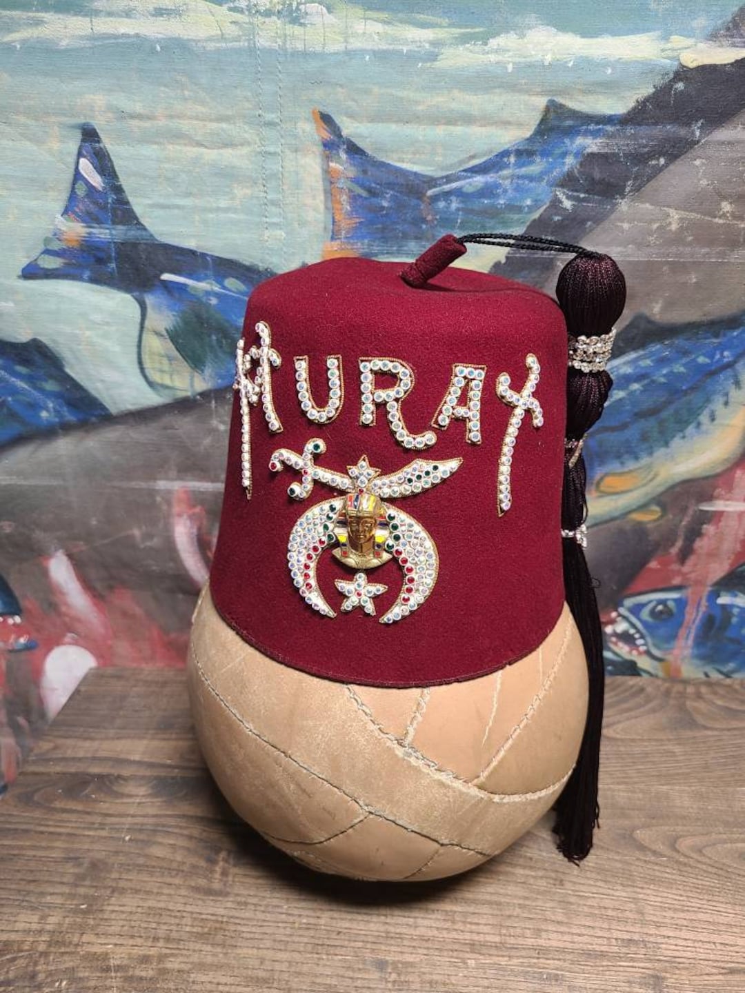 Vintage Circa 1960's Red Masonic Murat Temple Jeweled Shriner Hat Fez ...