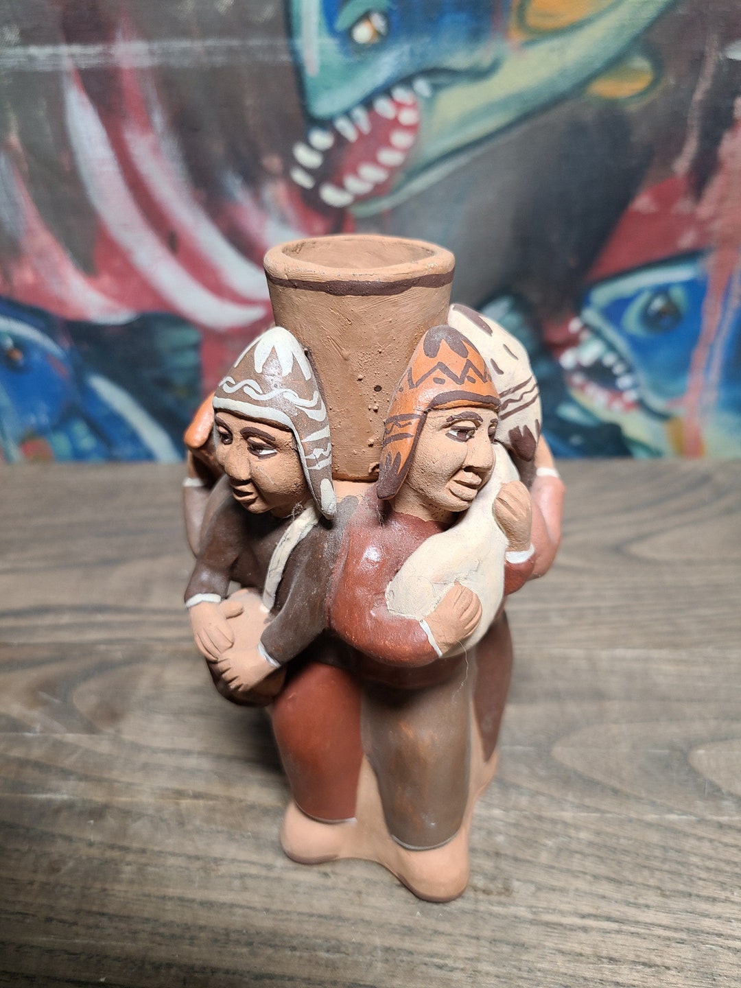 Vintage Handmade Peruvian Red Terracotta Pottery White Paint Artsy ...