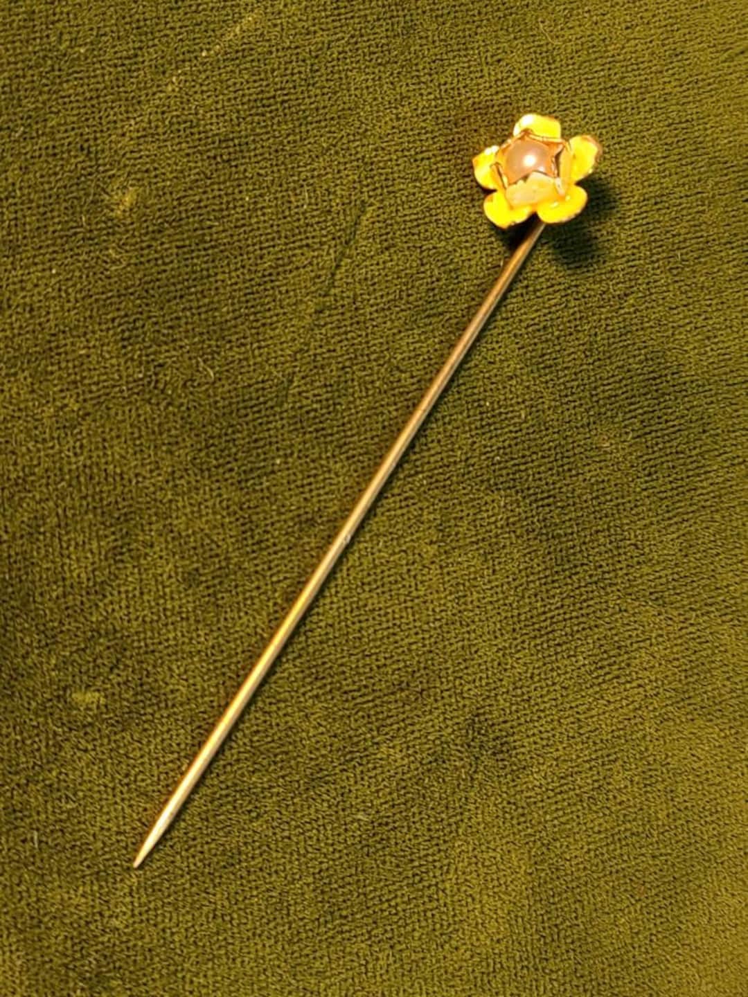 Vintage Yellow Enamel Floral Gold Stick Pin With Pearl Center - Etsy