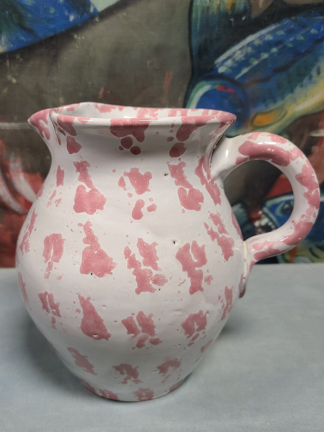 Heavy Huge Vintage Stunning Pink Over White Spongeware Bybee Pottery ...