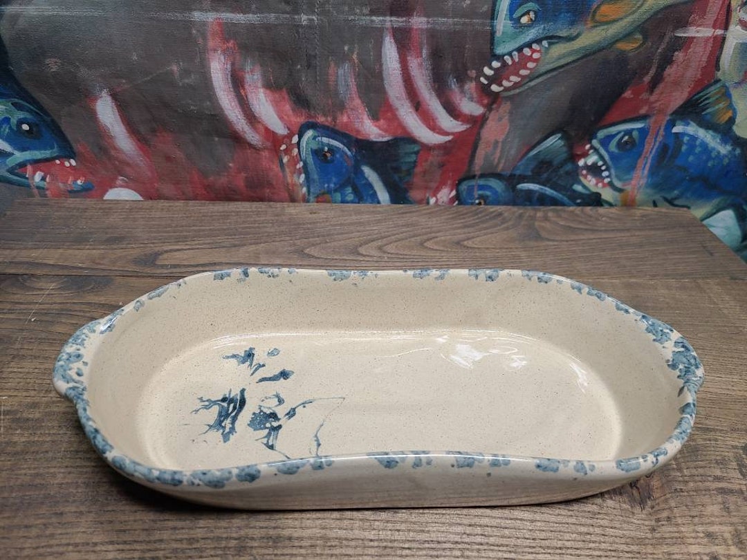 Gorgeous Vintage Blue Spongewear Over Cream Speckled Bybee Primitive ...