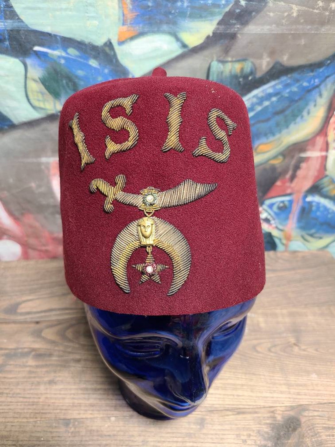 Vintage Circa 1950's 1960's Red Masonic Isis Jeweled Shriner Hat Fez ...