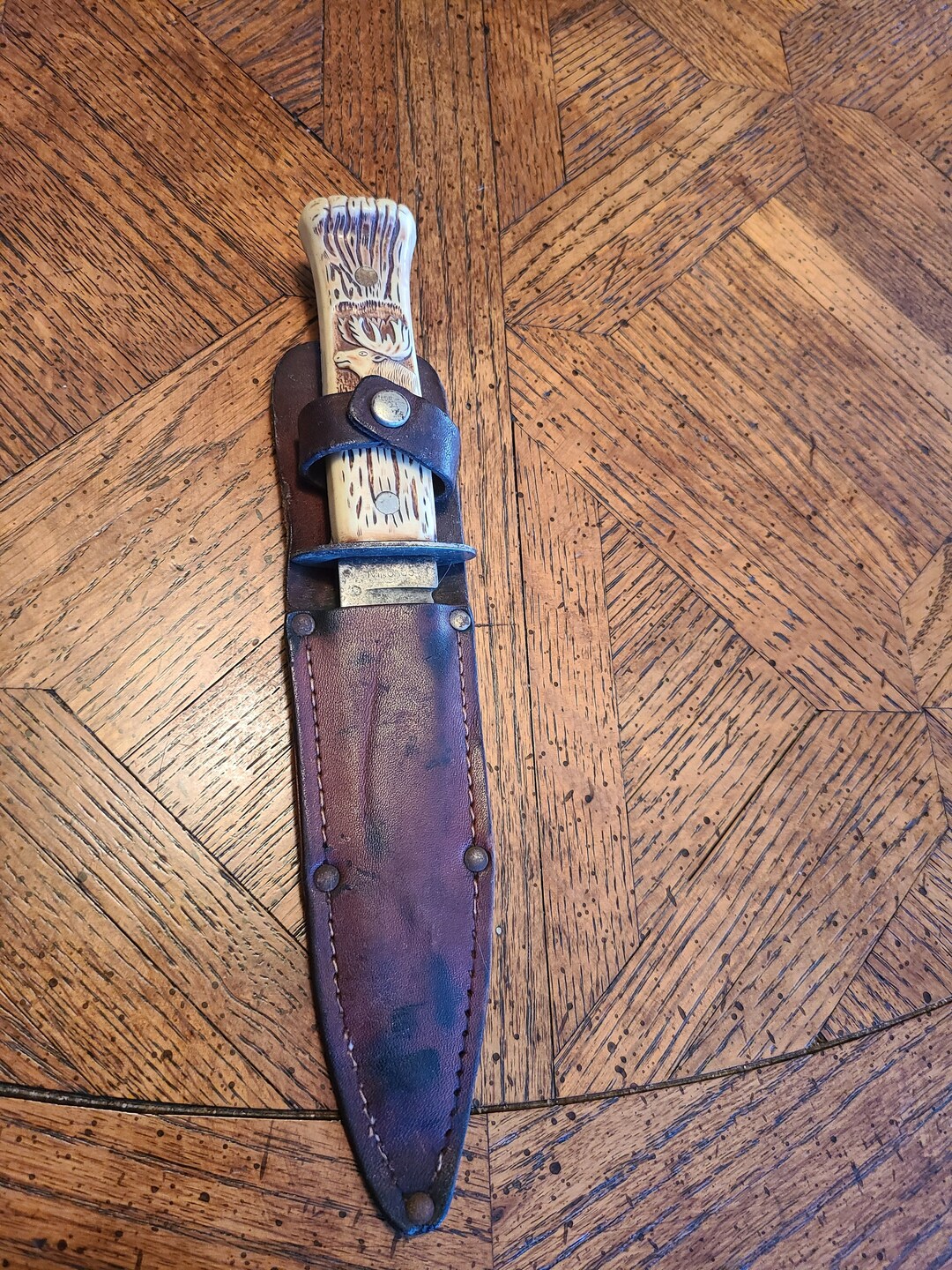 Vintage Colonial Blade Plastic Mage Hunting Moose Handle Buck Knife in ...