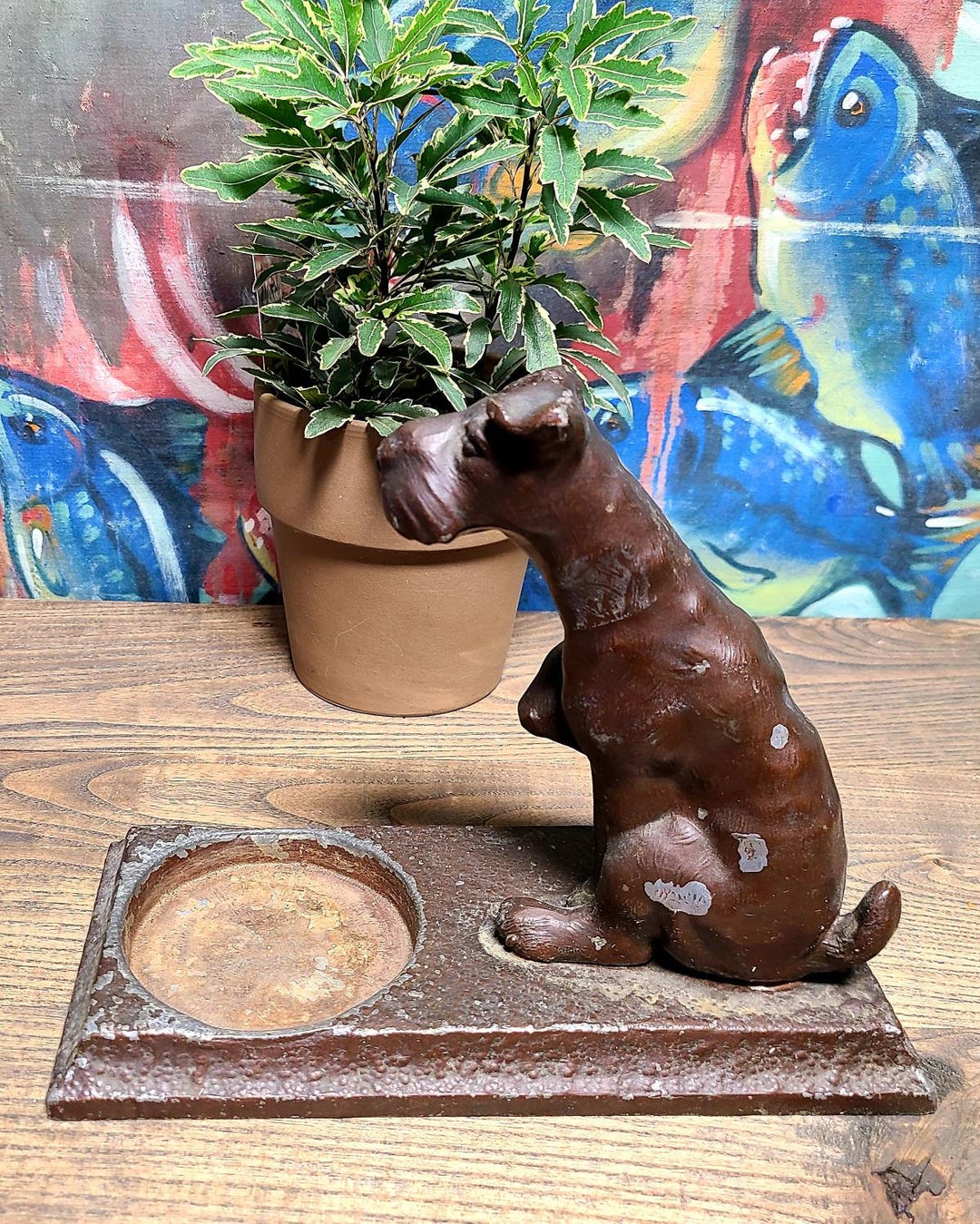 Antique Rustic Finish Cast Metal Schnauzer Terrier Dog Warm Patina ...
