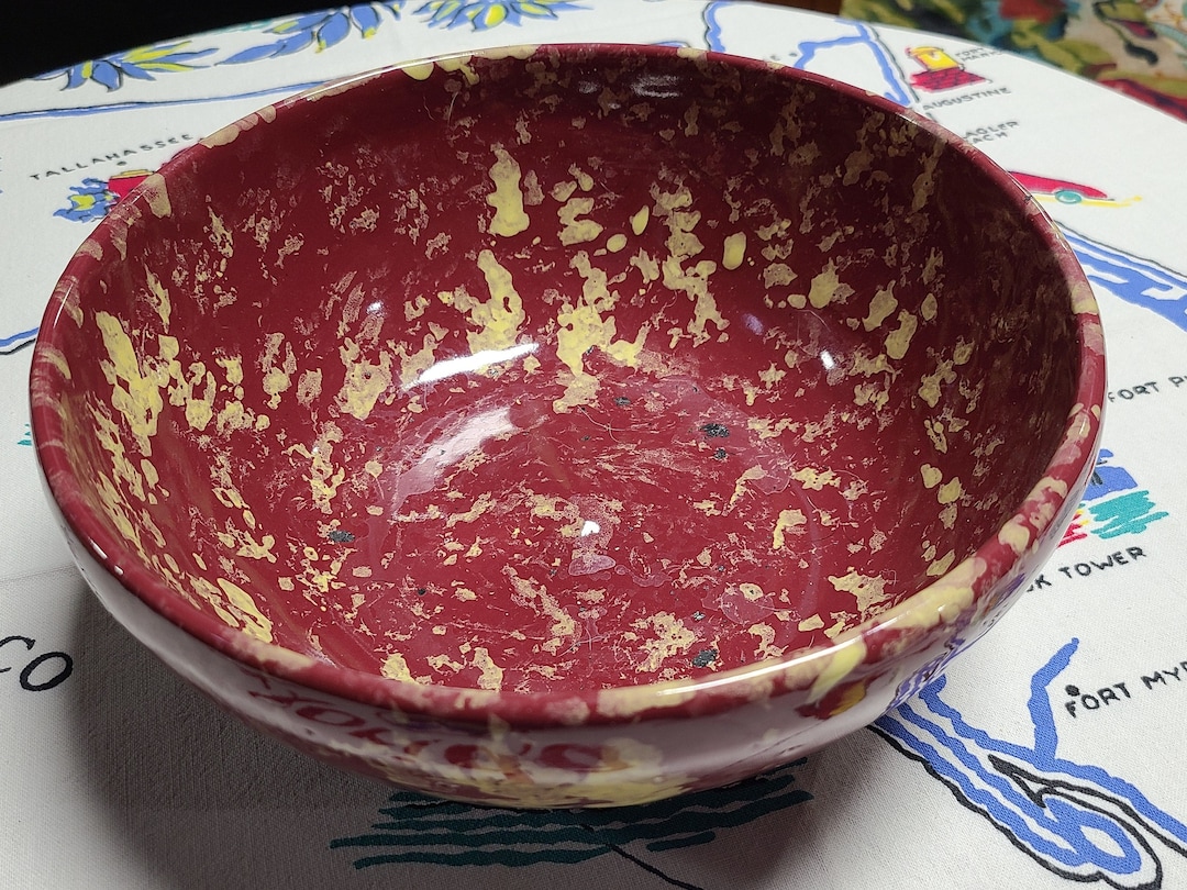 Stunning Beautiful Big Bybee Yellow Splatterware Over Deep Oxblood Red ...