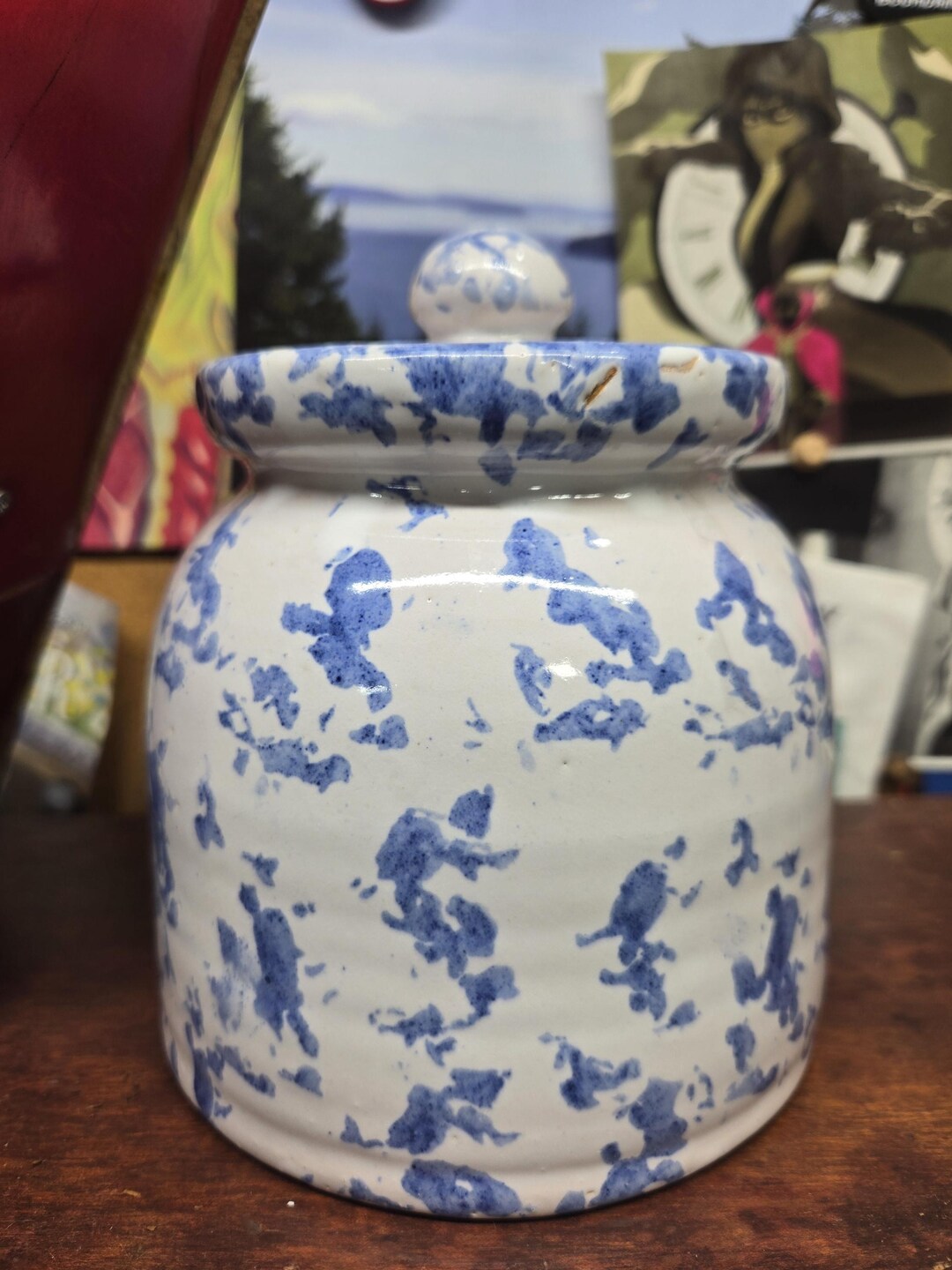 2 Piece Vintage Beautiful Pale Blue Over White Glazed Bybee Primitive ...