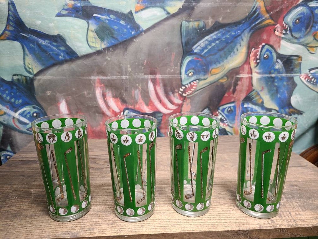 Mid-century 22k Gold and Green Golf Club Highball Cocktail Drinking ...