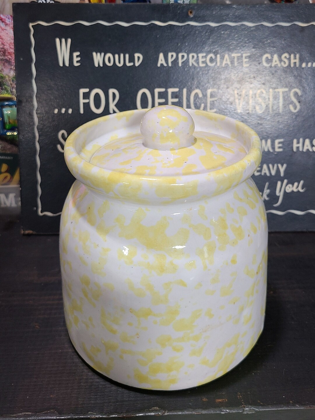 2 Piece Vintage Beautiful Pale Yellow Over White Glazed Bybee Primitive ...