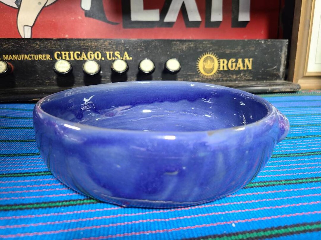 Vintage Beautiful Bybee Blue Handled Primitive Kentucky Pottery Serving ...