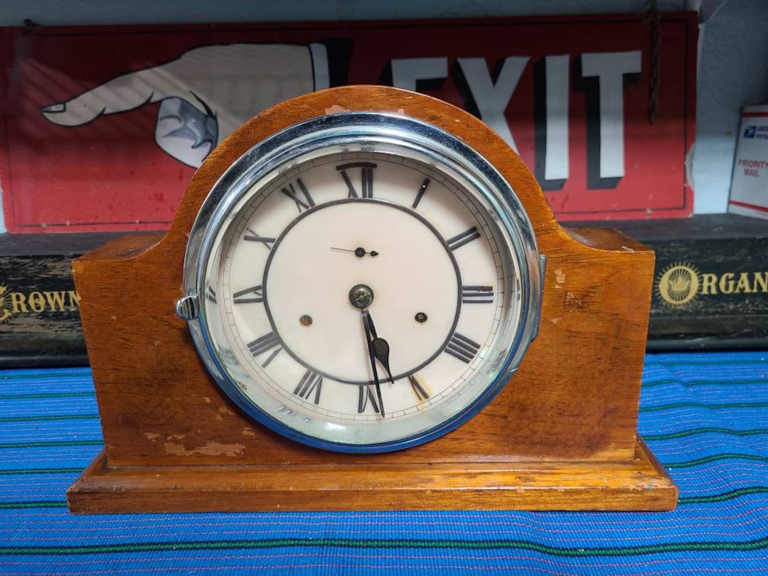 Antique Arched Top Mantle Clock Wooden With Roman Numerals Needs Work ...