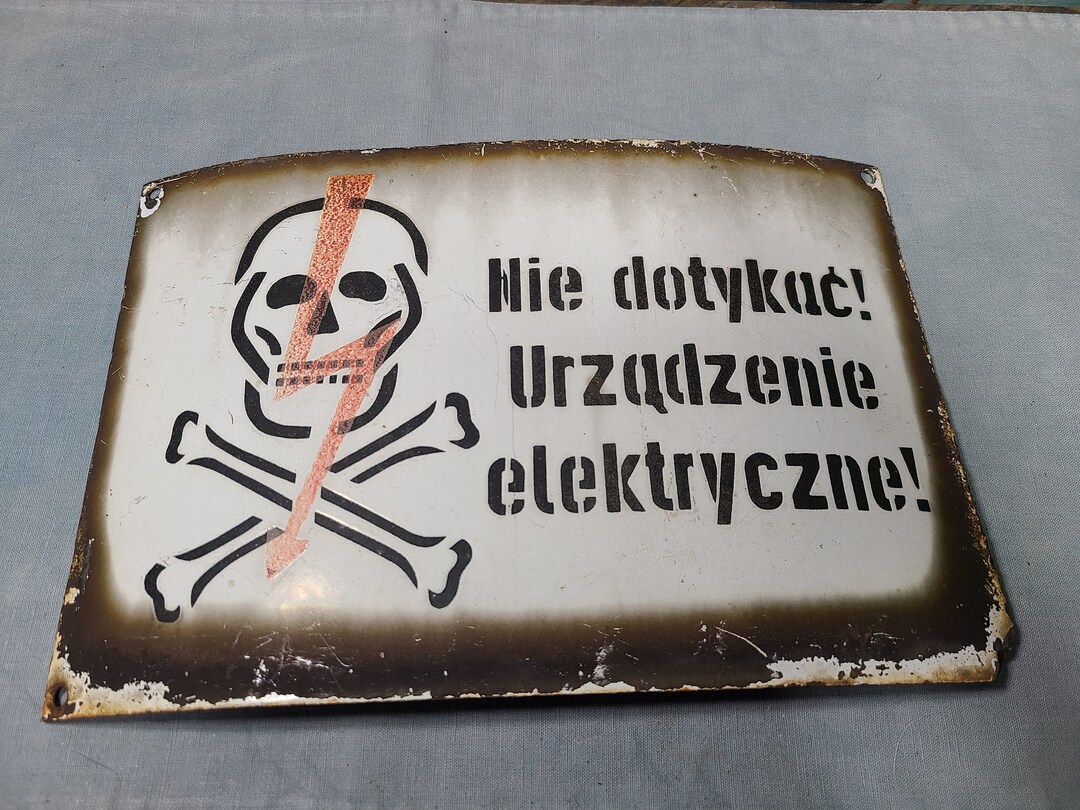 Antique Metal Heavy Eastern Europe Danger Electrical Skull & Crossbone ...