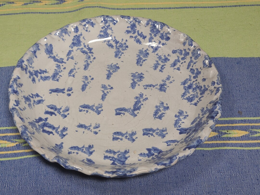 Gorgeous Blue Over White Splatter Scalloped Edge Bybee Kentucky Pottery ...
