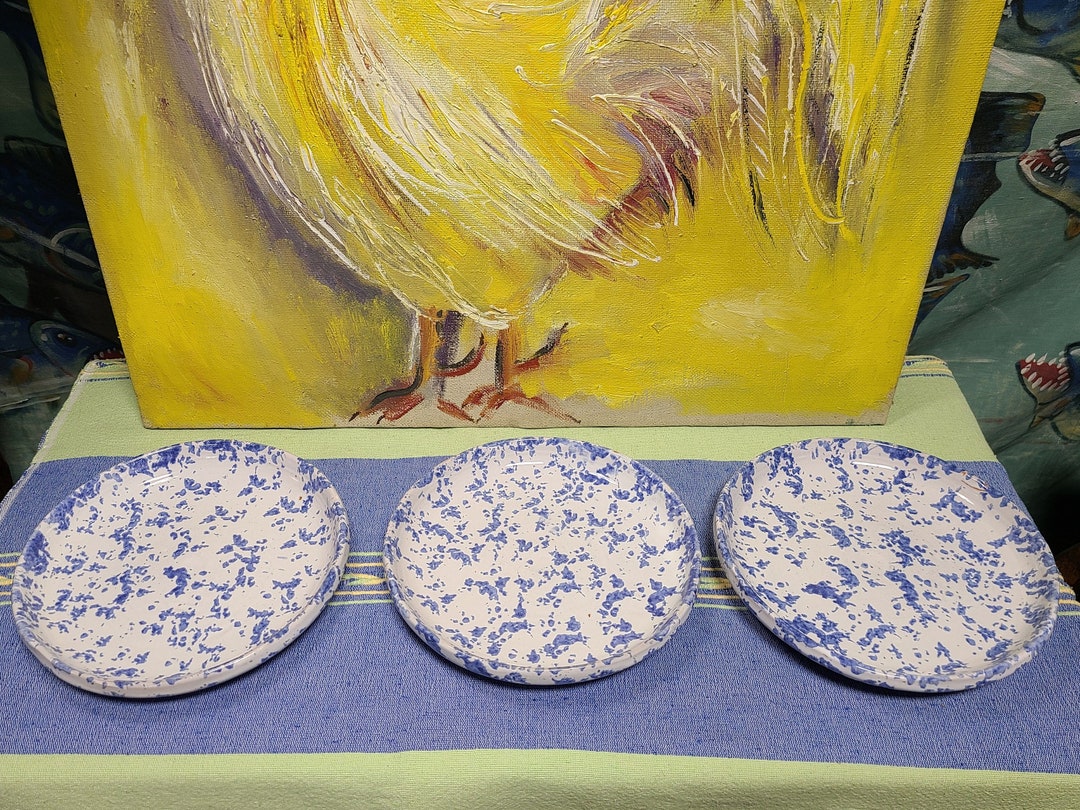 Three Vintage Beautiful Bybee Blue Over White Spongewear Primitive ...