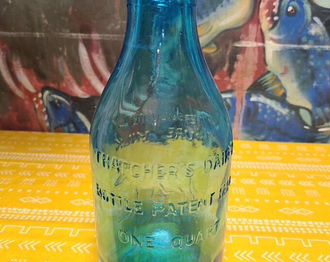 Vintage 1985 Thatcher's Dairy Advertising Blue Glass Absolutely Pure ...