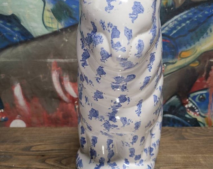 Vintage Speckled White With Blue Spongewear Sitting Cat Figurine Glazed ...