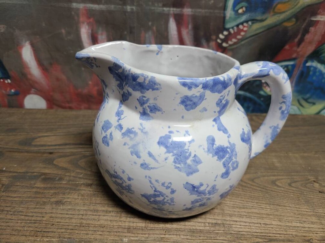 Heavy Vintage Stunning Blue Over White Spongeware Bybee Pottery ...