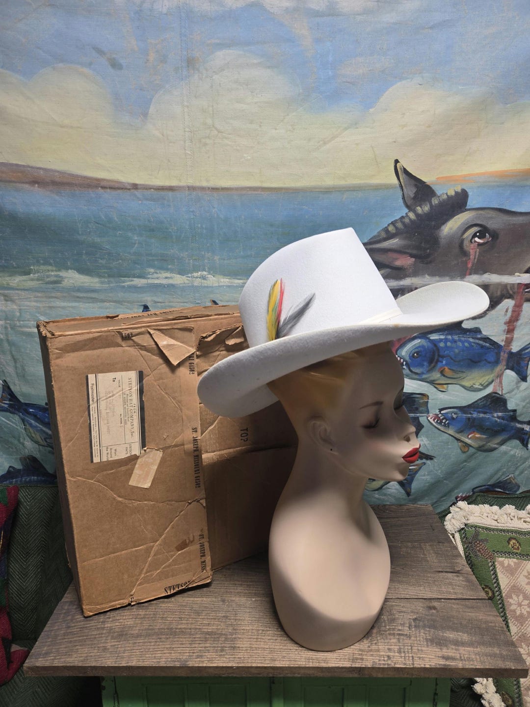 1972 John B Stetson White Ranch XXXXX Cowboy Hat With JBS Brand Pin and ...