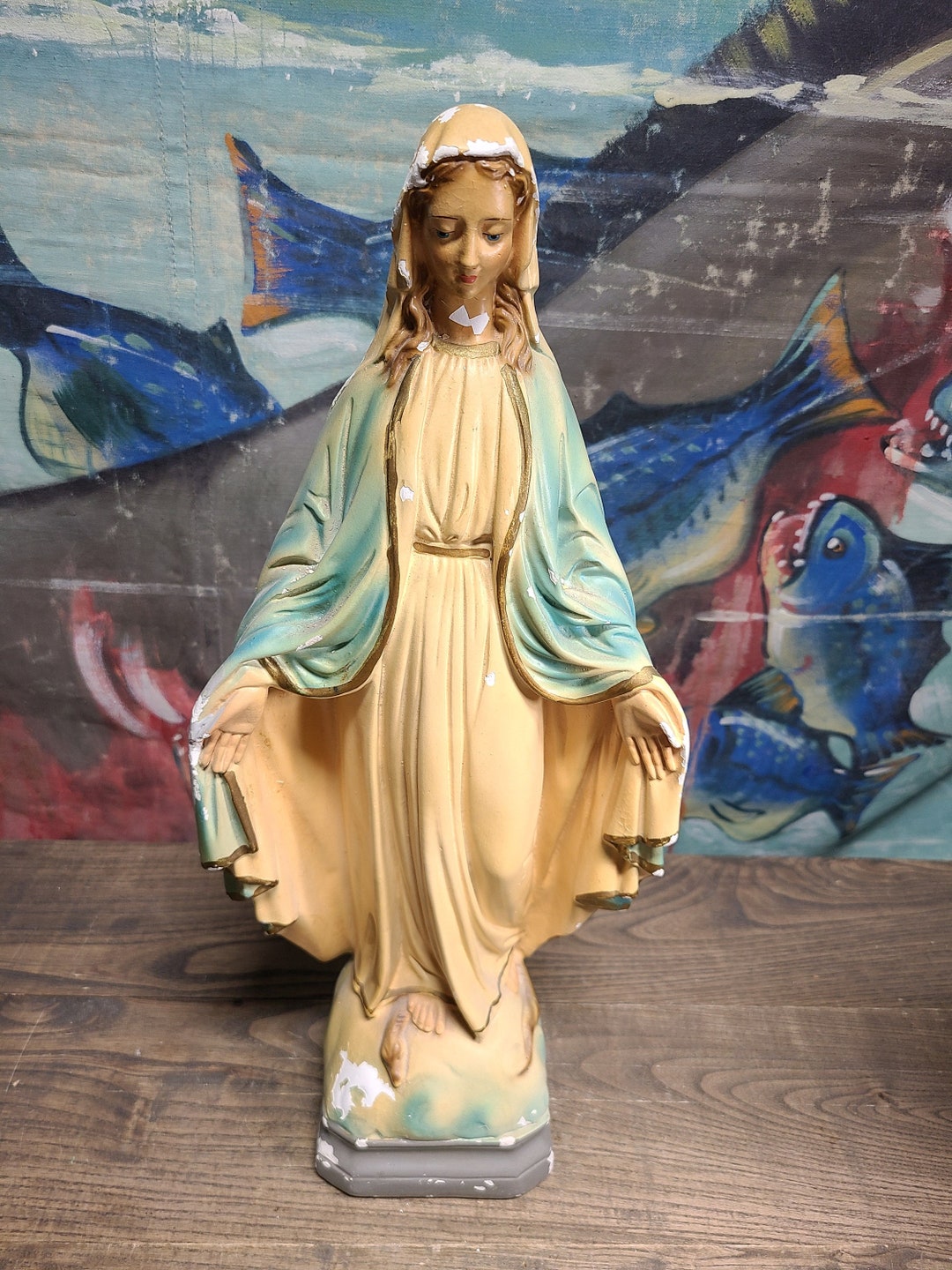 Antique Chalkware Figure Rustic Virgin Mary Catholic Religious Chalk ...