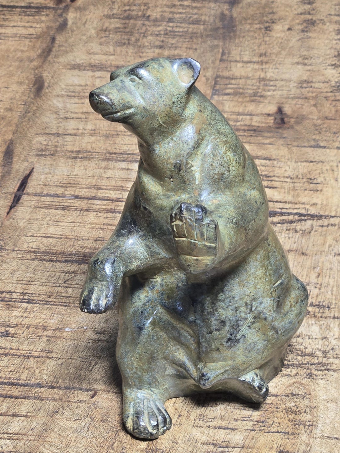 Vintage Beautiful Rustic Pushing 7" Bear Bookend Wall Green Stone ...