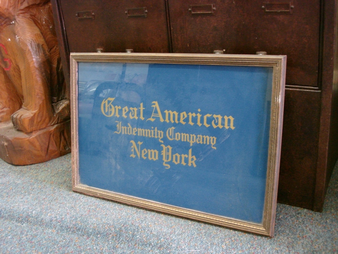 Framed All Original Reverse Painted Glass Great American Insurance ...