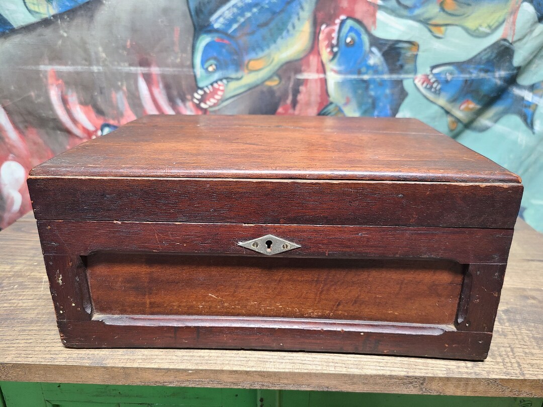 Antique Love Letters Trinkets Diary Jewlery Cash Keep Safe Wooden Box ...