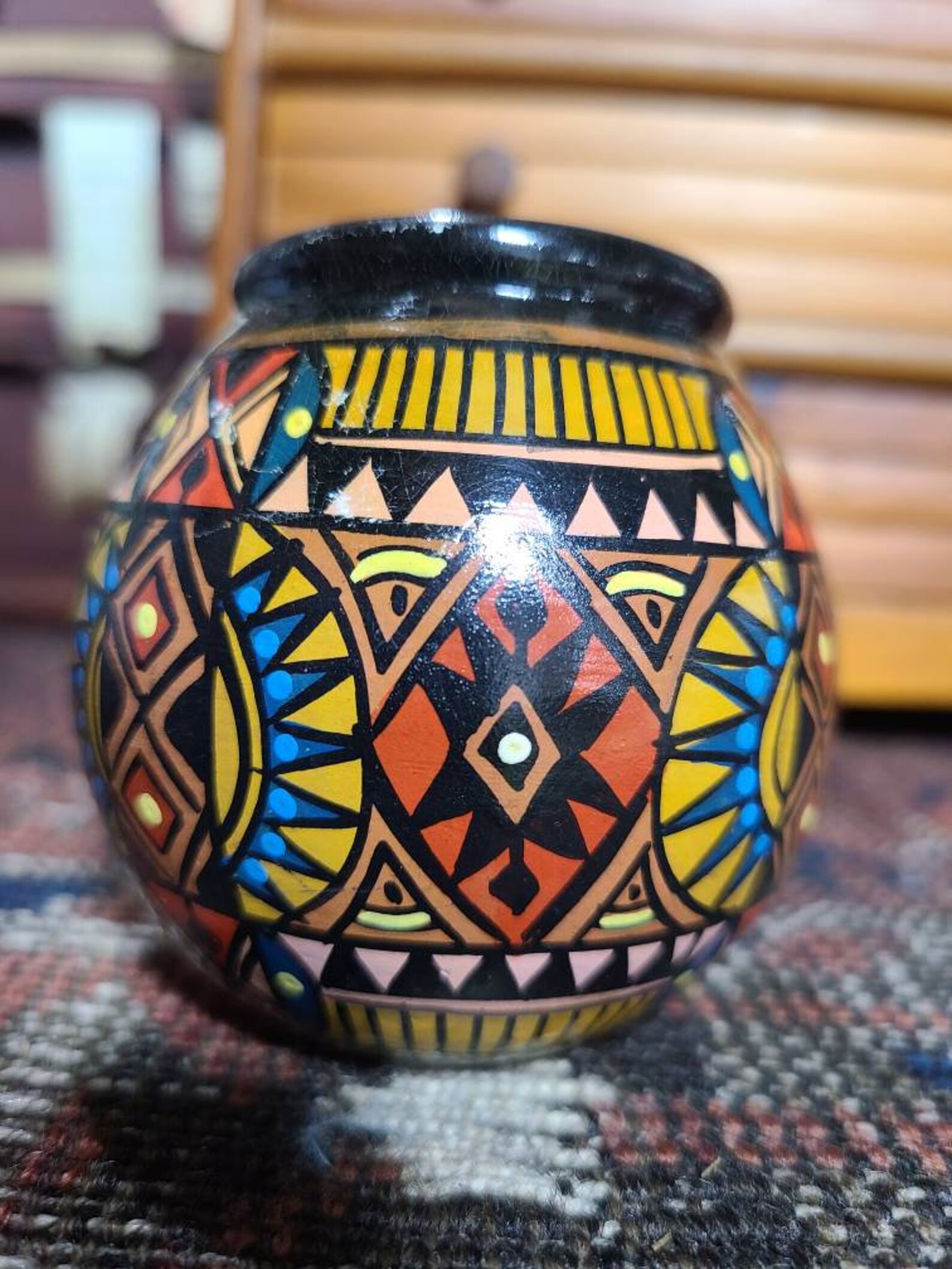 Vintage Native Indian Hand Painted Clay Pottery Vase Vessel With ...