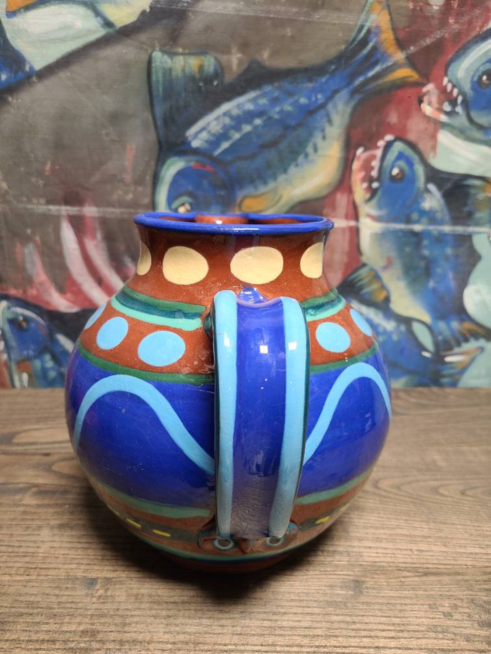 Vintage Stunning Santa Fe Artist Multicolor Glazed Pottery Pitcher ...