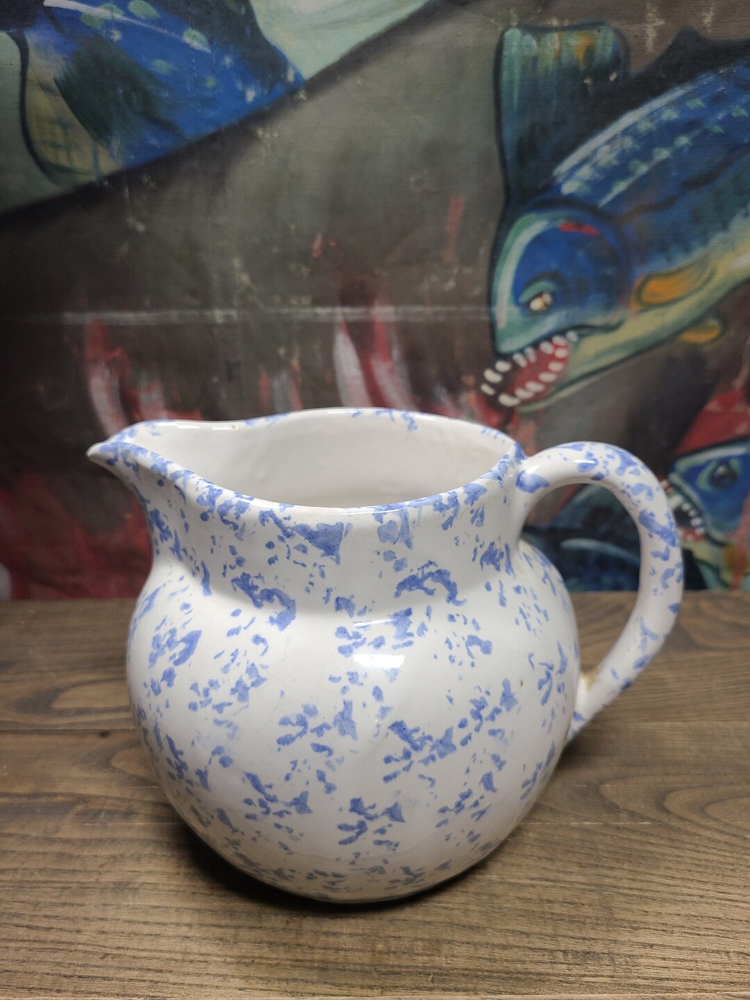 Heavy Vintage Stunning Blue Over White Spongeware Bybee Pottery ...