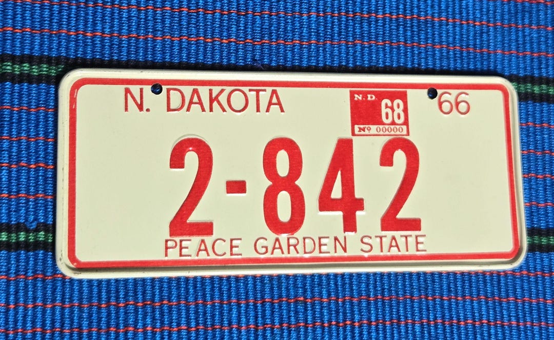 Vintage 1966 Mini Automobile Tin License Plate North Dakota State ...