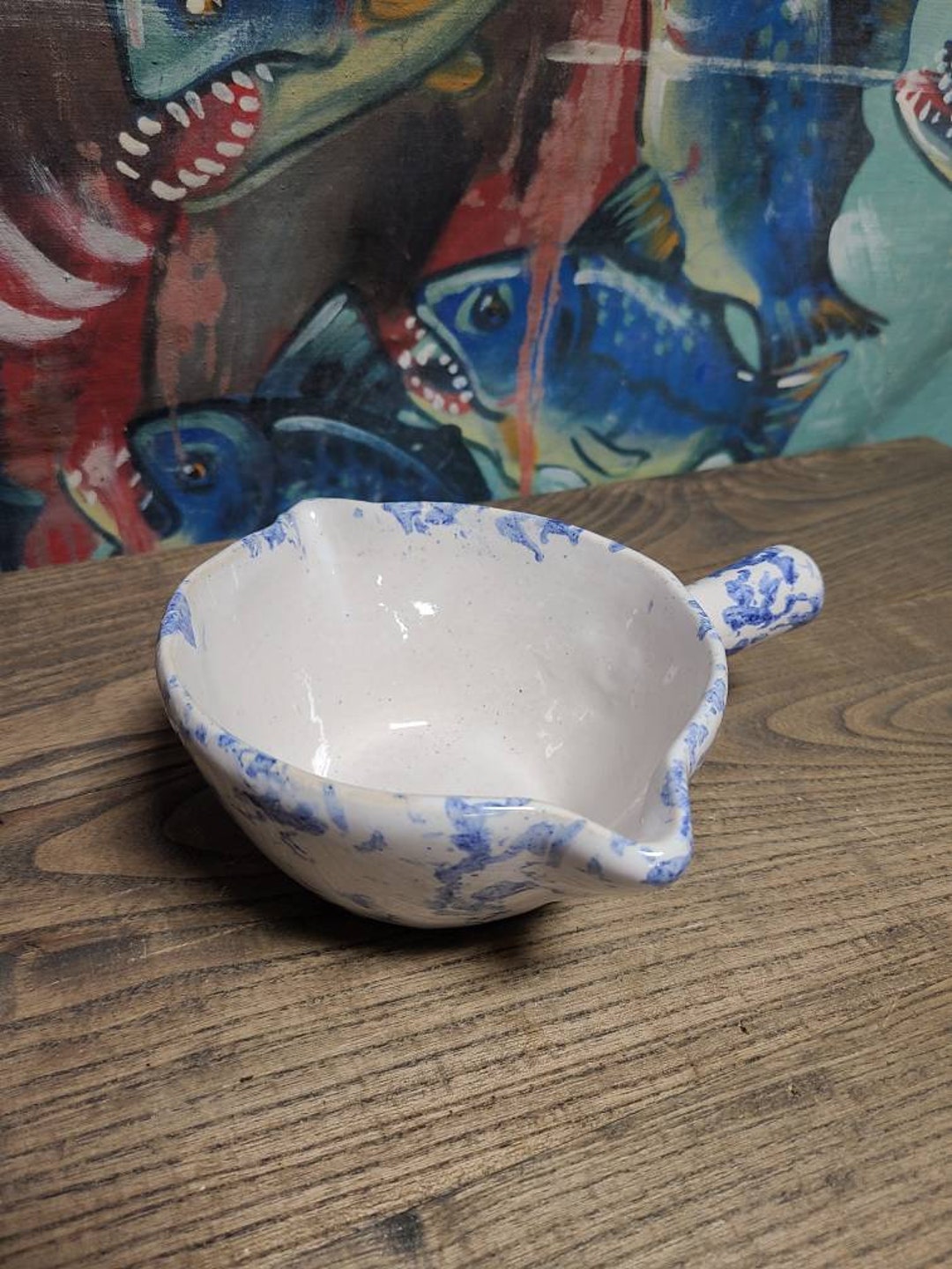 Vintage Blue and White Bybee Pottery Spongeware Primitive Kentucky ...