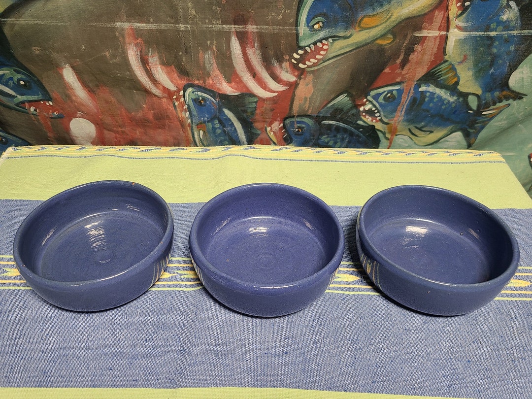 3 Beautiful Blue Glazed Bybee Pottery Primitive Kentucky Clay Bowls ...
