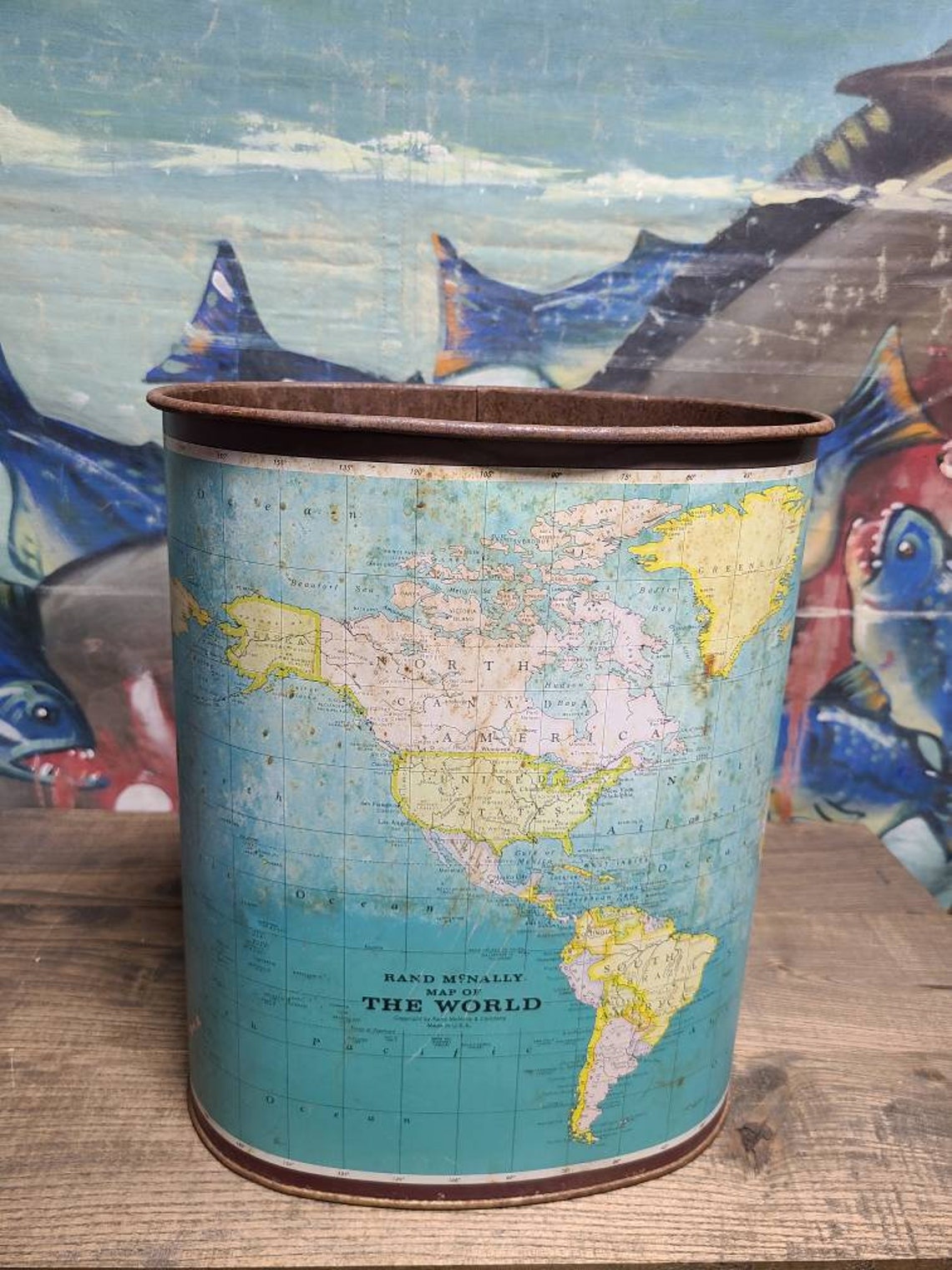 Vintage Tin Rand Mcnally Rustic Metal World Map Global Garbage - Etsy