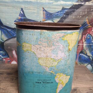 Vintage Tin Rand Mcnally Rustic Metal World Map Global Garbage or Trash ...