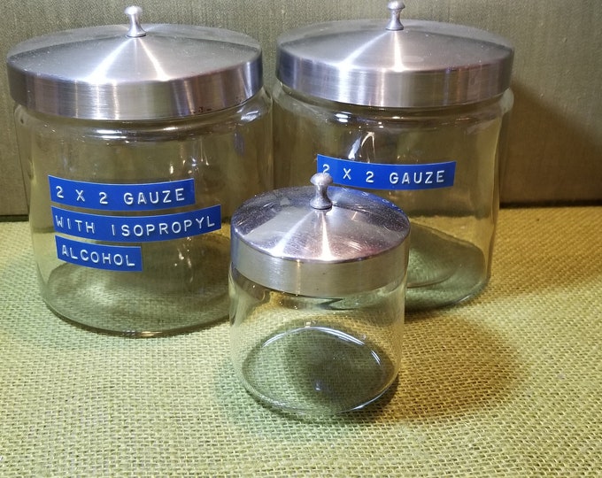 3 Vintage Medical Doctor's Office Empty Glass Sterilizer Jars With ...
