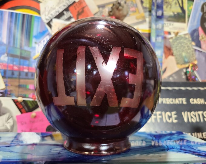 1930's Antique Round Art Deco Red Glass Etched Exit Sign Globe Ruby ...
