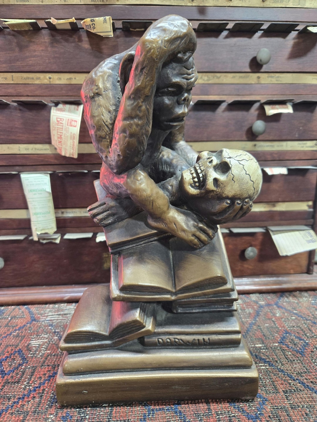 1960's Marwal Darwin Evolution Monkey With Skull and Books Thinker ...