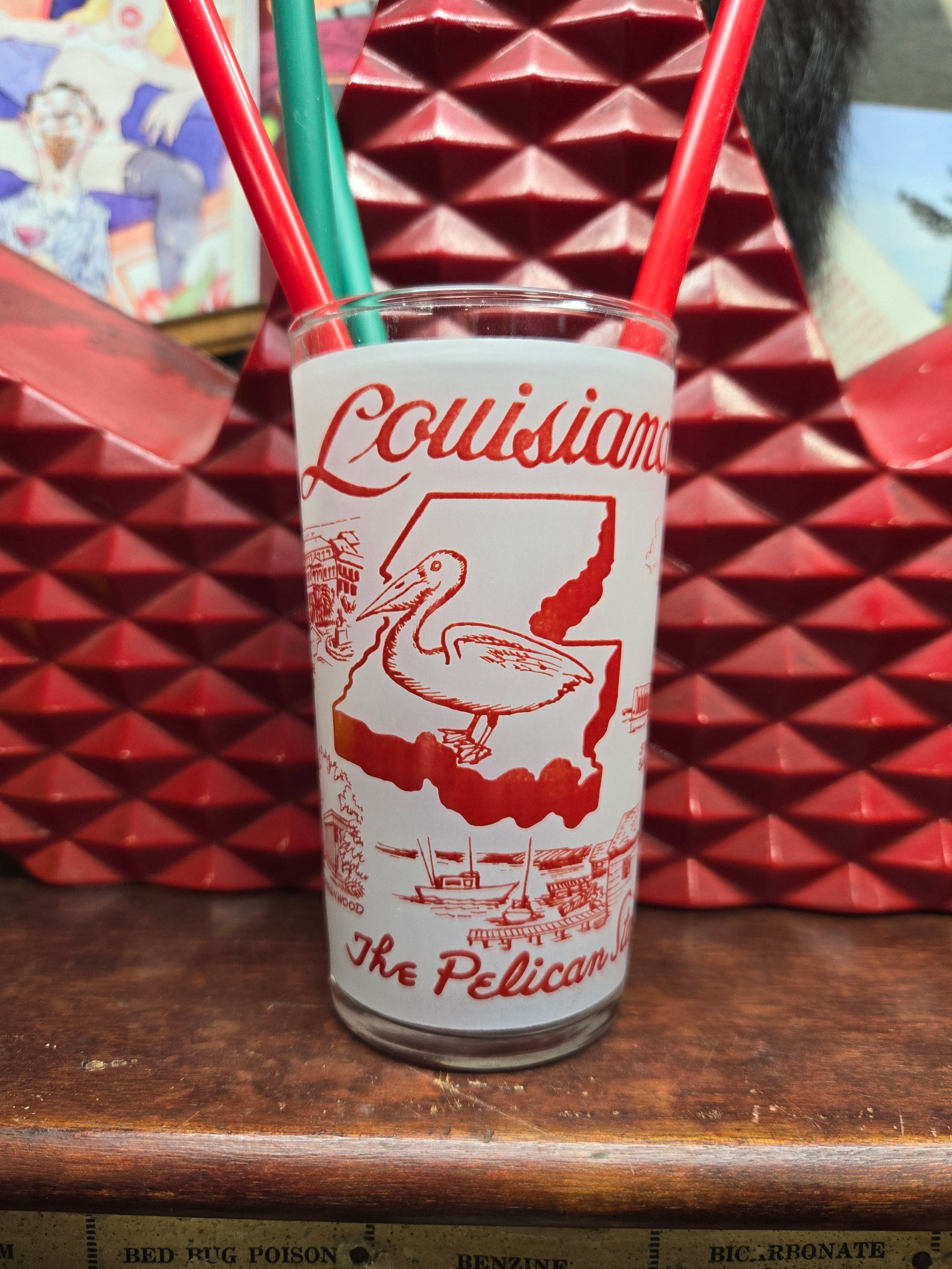 1950's Louisiana the Pelican State Souvenir Map Drinking Glass New ...