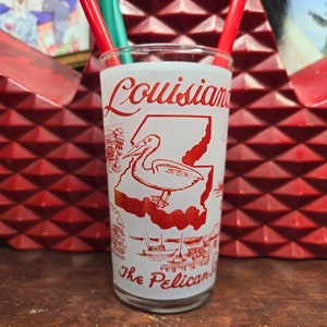 1950's Louisiana the Pelican State Souvenir Map Drinking Glass New ...