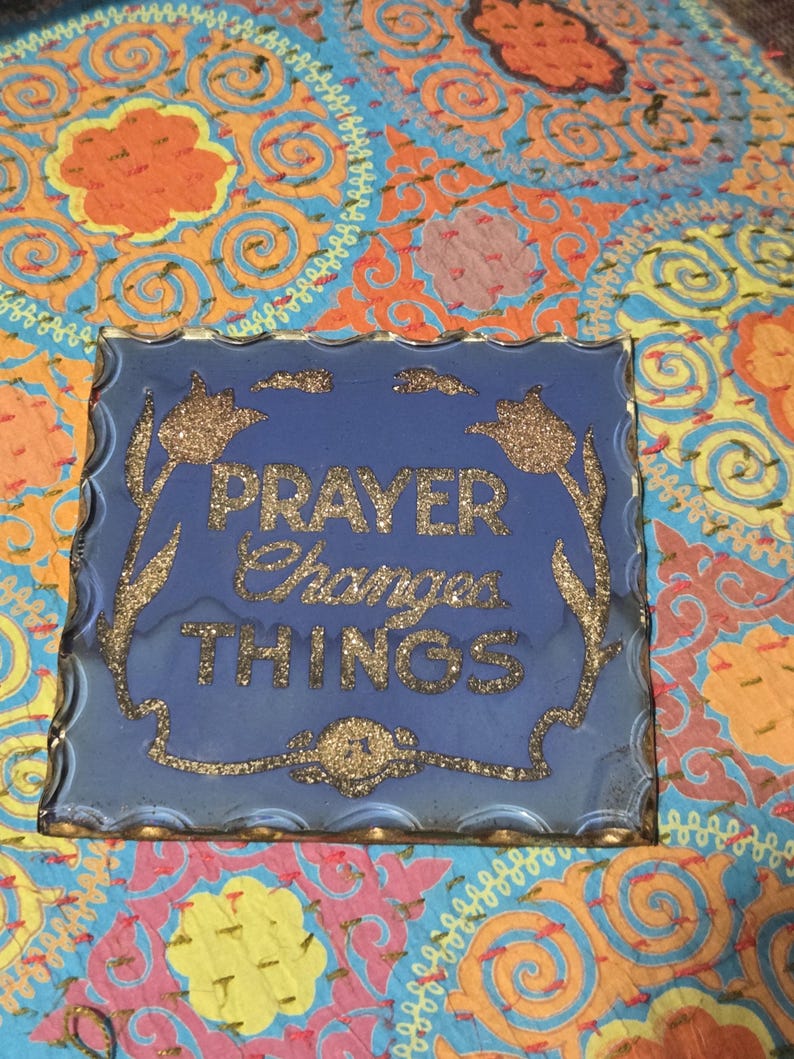 Antique Reverse Painted Chippy Religious Décor Glass Sign Prayer ...