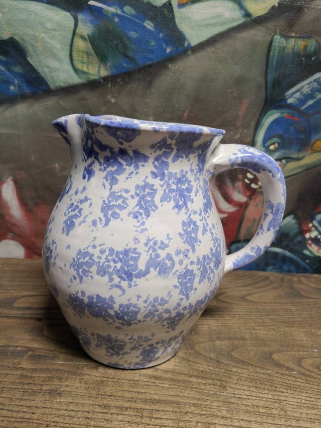 Vintage Stunning Blue and White Bybee Pottery Spongeware Primitive ...