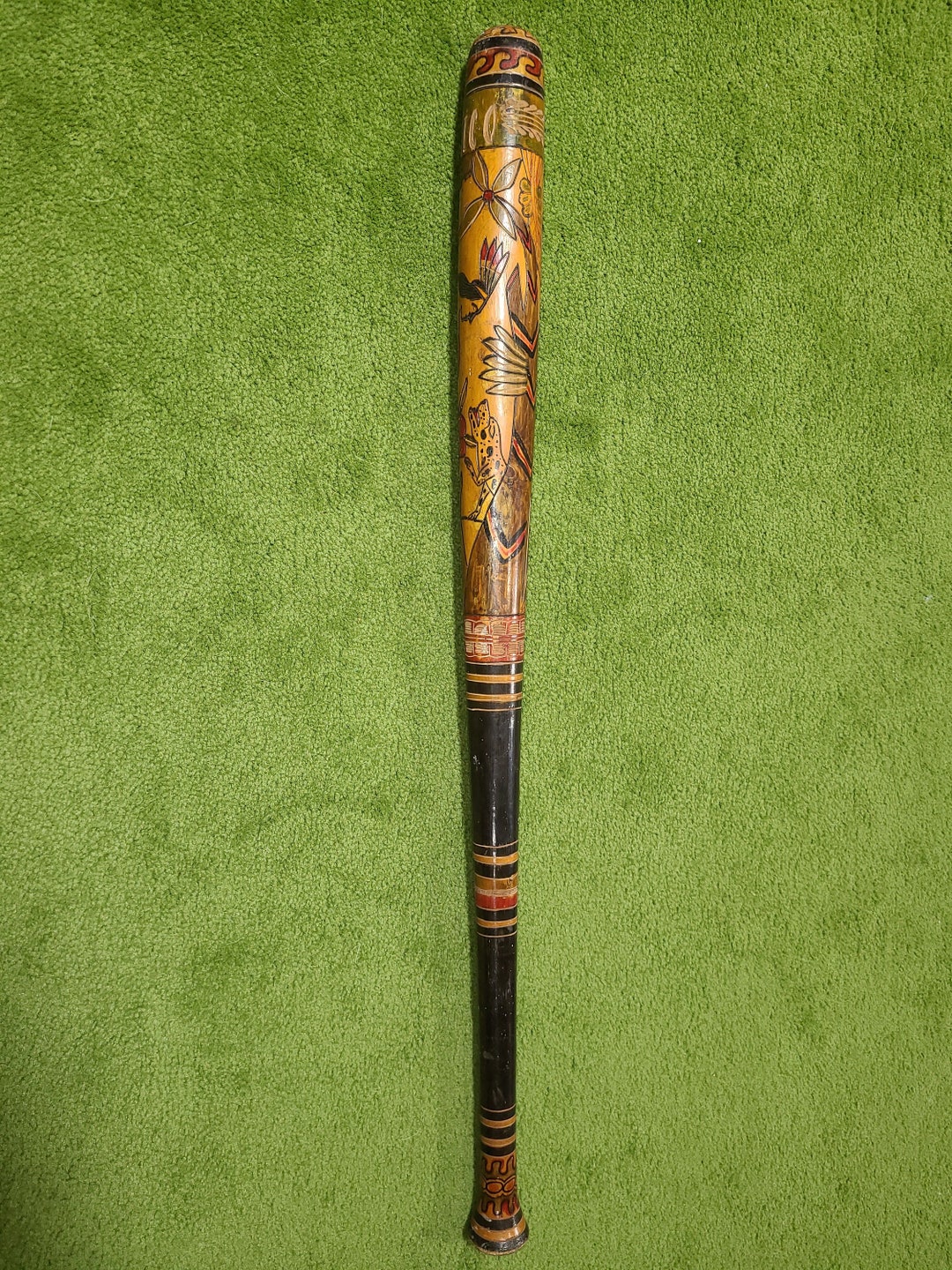 Vintage 1970s Mexican Pinata Stick Mexico Folk Art Hand Carved Baseball ...