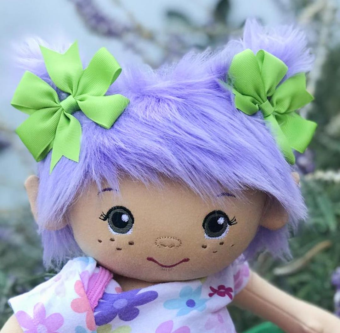 Doll Wig for 6x10 Juno Cloth Doll, Lavender With Two Pigtails, Faux Fur ...