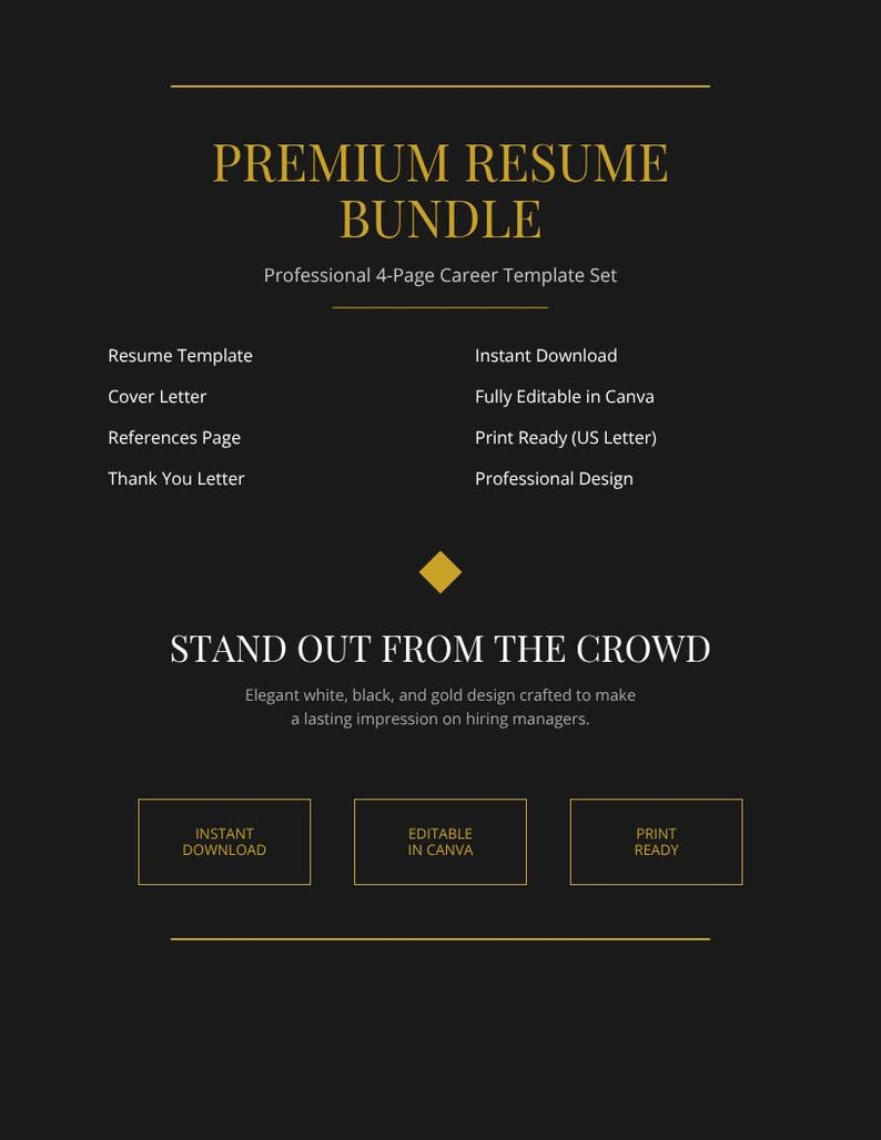 Premium Resume Template Bundle | Editable Canva Resume | Cover Letter ...