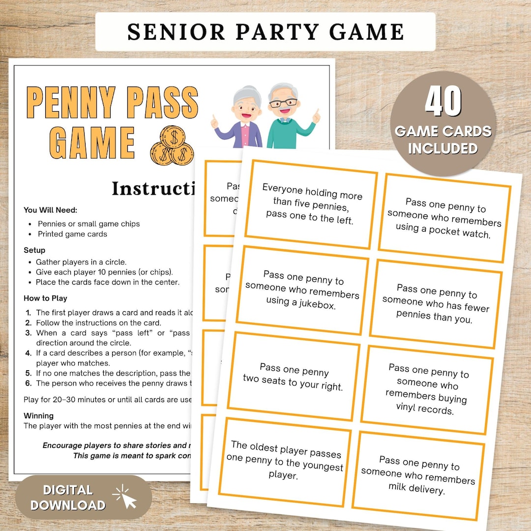 Senior Penny Pass Game Printable, Reminiscing Activity for Elderly ...